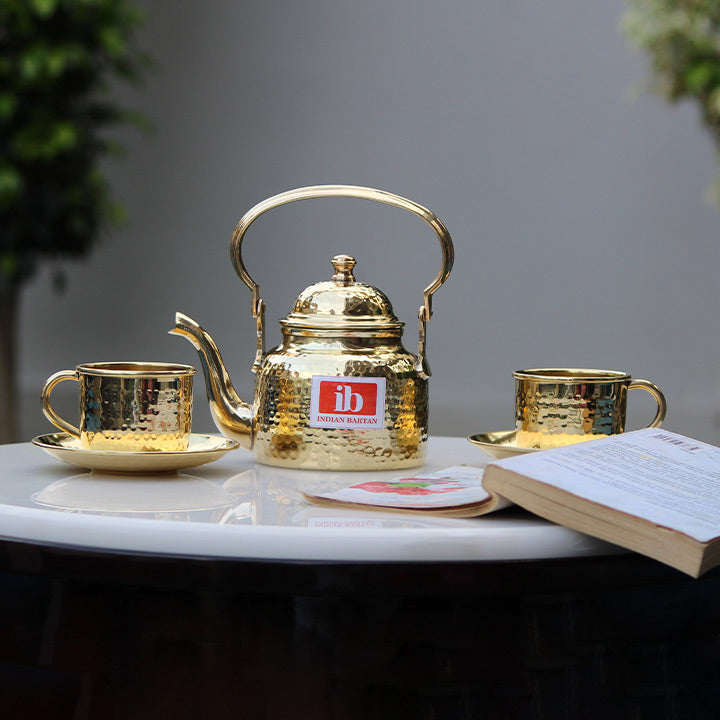 Brass Tea Pot With Cup Saucers – Indian Bartan