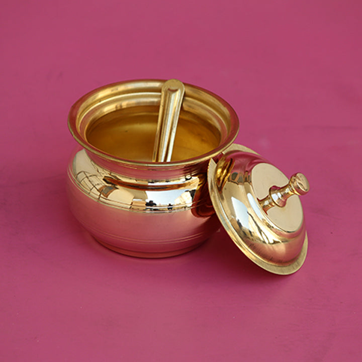 Brass Ghee Pot With Lid and Spoon – Indian Bartan